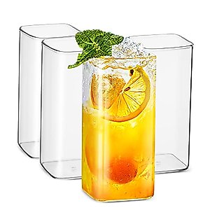LUXU Drinking Glasses 13 oz,Thin Square Glasses Set of 4,Elegant Bar Glassware For Water,Juice,Beer, Drinks,and Cocktails and Mixed Drinks,Lead-Free Square Glass,Glass Drink Tumblers