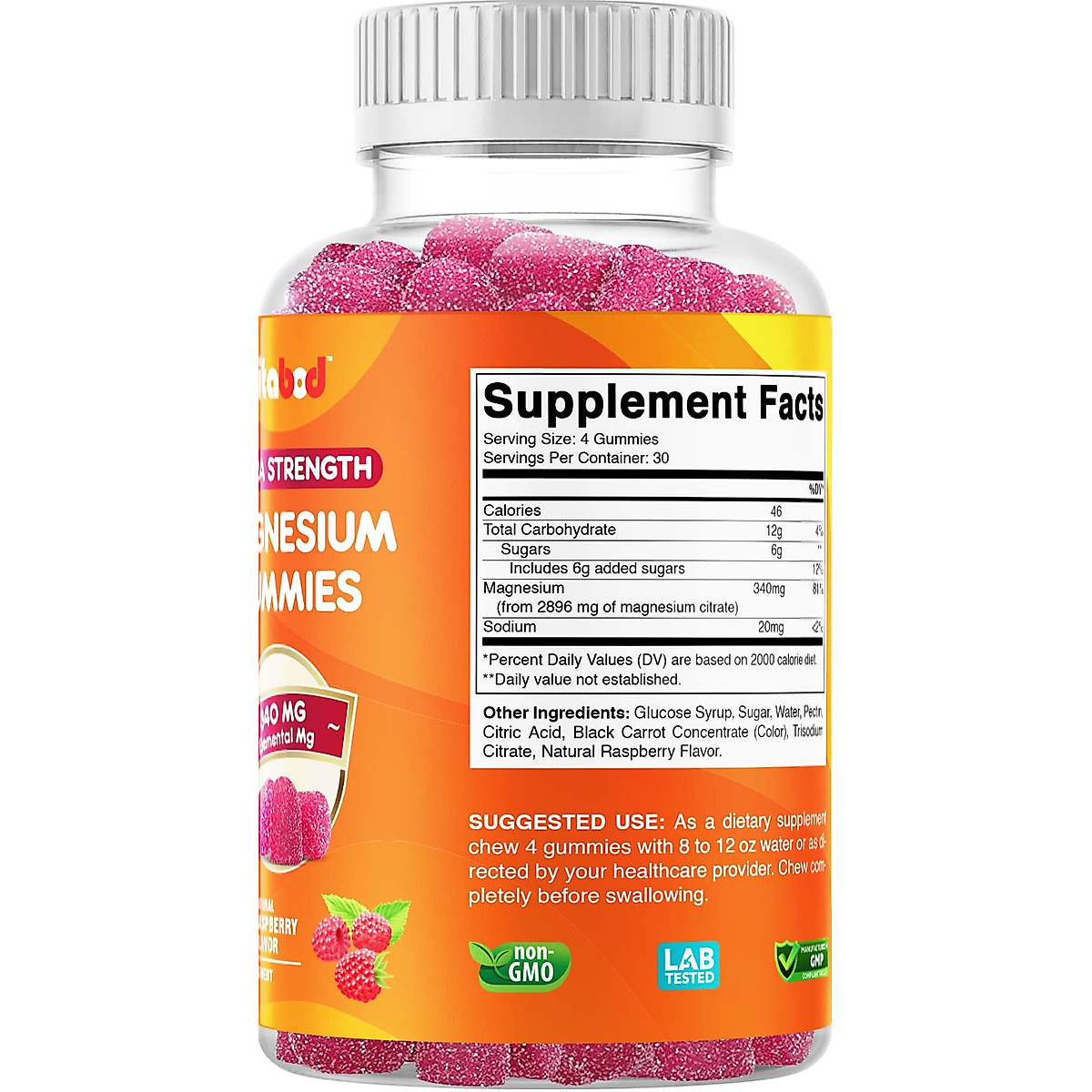 Vitabod Extra Strength Magnesium Gummies, Supports Nerve Health, Bone Health, Muscle Health - 120 Gummies - (340 mg of Elemental Magnesium from 2896 mg of Magnesium Citrate / 4 Gummies)