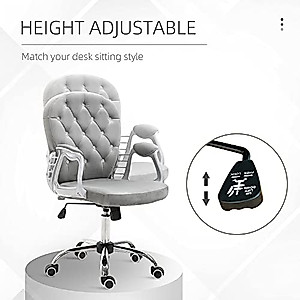 Vinsetto Vanity Middle Back Office Chair Tufted Backrest Swivel Rolling Wheels Task Chair with Height Adjustable Comfortable with Armrests, Grey