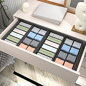 FAMALAHEE 4 PACK Sock Underwear Drawer Organizer Dividers, Collapsible Cabinet Closet Storage Boxes for Clothes, Socks, Lingerie, Underwear, Tie, Belt,Bedroomedroom