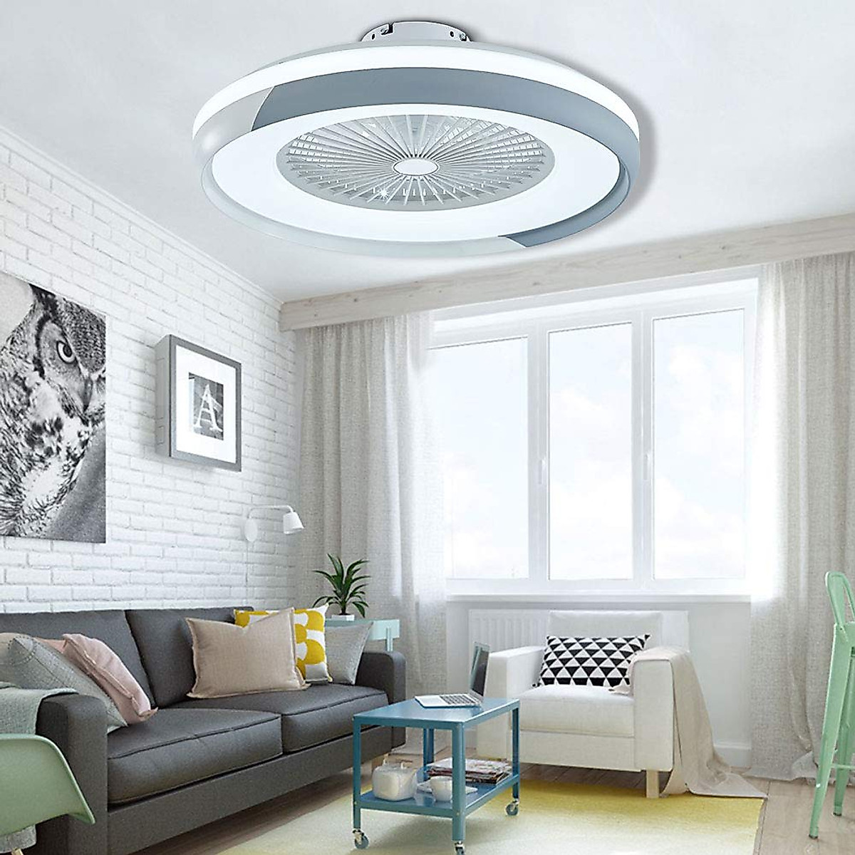 YIYIBYUS 23.5-Inch Modern Fan Chandelier LED 3 Colors 3 Speed with Remote Control Ceiling Fan Ceiling Light Mute Suitable for Living Room Bedroom Dining Room (White and Grey)