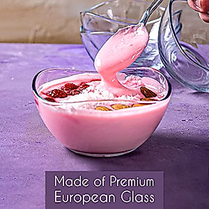 Volarium Small Glass Bowls for Soups, Snacks, Side Dishes, Fruit Salads, Yogurt Parfaits, Trifle, Oatmeal, Cereal with Milk, Yogurt, Desserts, and Nuts, Set of 6 (7 1/4oz)