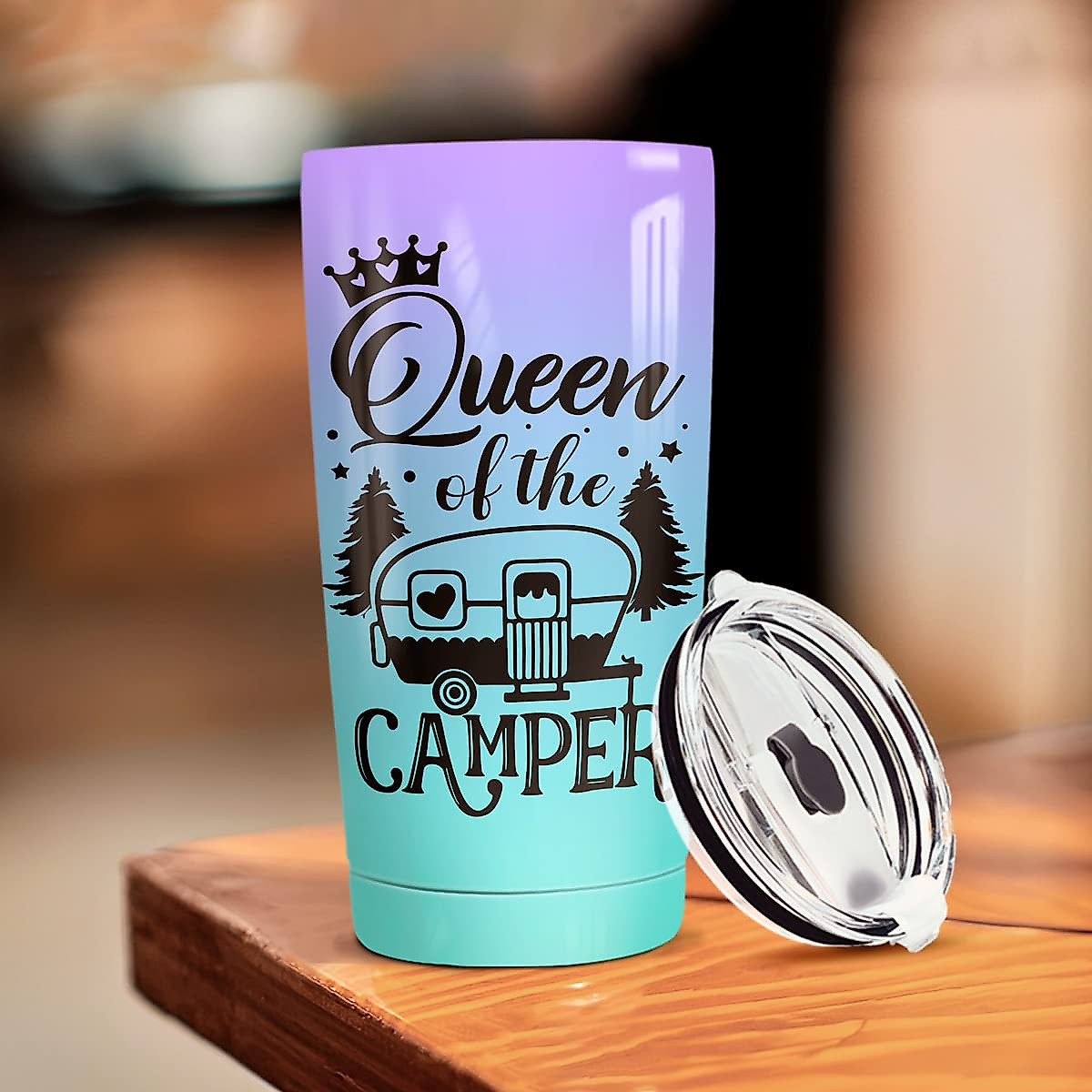 winorax Queen of The Camper Tumbler Camping Gifts For Campers Woman from Husband Boyfriend Sisters Best Friend Coffee Cup with Lid 20oz Stainless Travel Mug