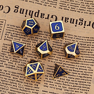 Hestya 7 Pieces Metal Dices Set Game Polyhedral Solid Metal Dice Set with Storage Bag for Role Playing Game Math Teaching