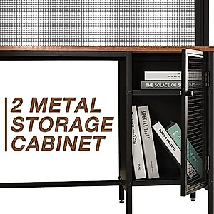 HEAO L-Shaped Desk with 2 Drawers and Cabinet, Industrial Style Home Office Desk W/Storage Shelves,Corner Desk Double Computer Table Space-Saving (Light Brown)