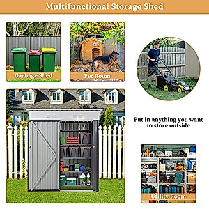 Vongrasig 5 x 3 x 6 FT Outdoor Storage Shed Clearance with Lockable Door Metal Garden Shed Steel Anti-Corrosion Storage House Waterproof Tool Shed for Backyard Patio, Lawn and Garden (Dark Gray)