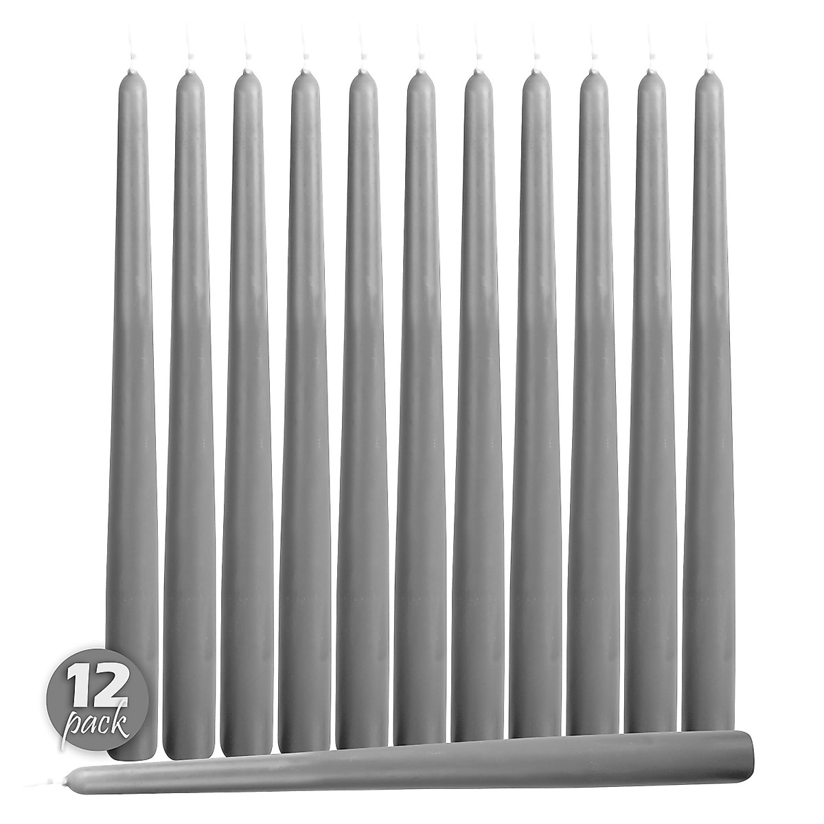 12 Pack Tall Taper Candles - 12 Inch Dark Grey Dripless, Unscented Dinner Candle - Paraffin Wax with Cotton Wicks - 10 Hour Burn Time