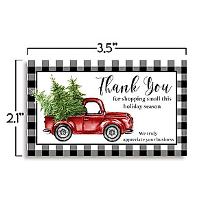 Black Buffalo Plaid Red Watercolor Pickup Truck Christmas Holiday Customer Appreciation Package Inserts for Small Businesses, 100 2" X 3.5” Single Sided Insert Cards