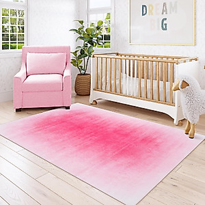 Collive Hot Pink 5x7 Area Rugs for Bedroom Girls, Contemporary Ombre Nursery Rug Washable Non-Slip Living Room Rugs, Soft Cute Baby Bedside Carpet for Dorm Playroom, Kids Room