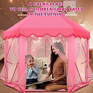 Princess Tent Girls Large Playhouse Kids Castle Play Tent with Star Lights Toy for Children Indoor and Outdoor Games for Ages 3 4 5 6 Year Old