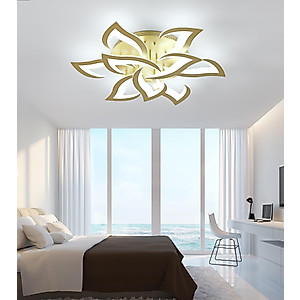 MEIXISUE LED Ceiling Light Gold Dimmable Close to Ceiling Lamp with Remote Control for Living Room,Bedroom,Kitchen,W31.5