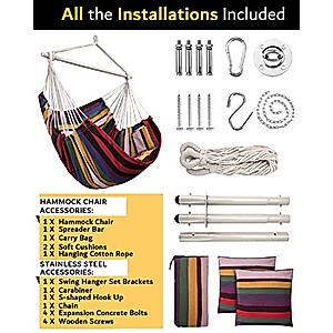 XXL Hammock Chair Hanging Rope Swing with 2 Cushions - Max 500lbs-Perfect for Patio, Porch, Bedroom, Backyard, Indoor or Outdoor - Includes Hanging Hardware Kits