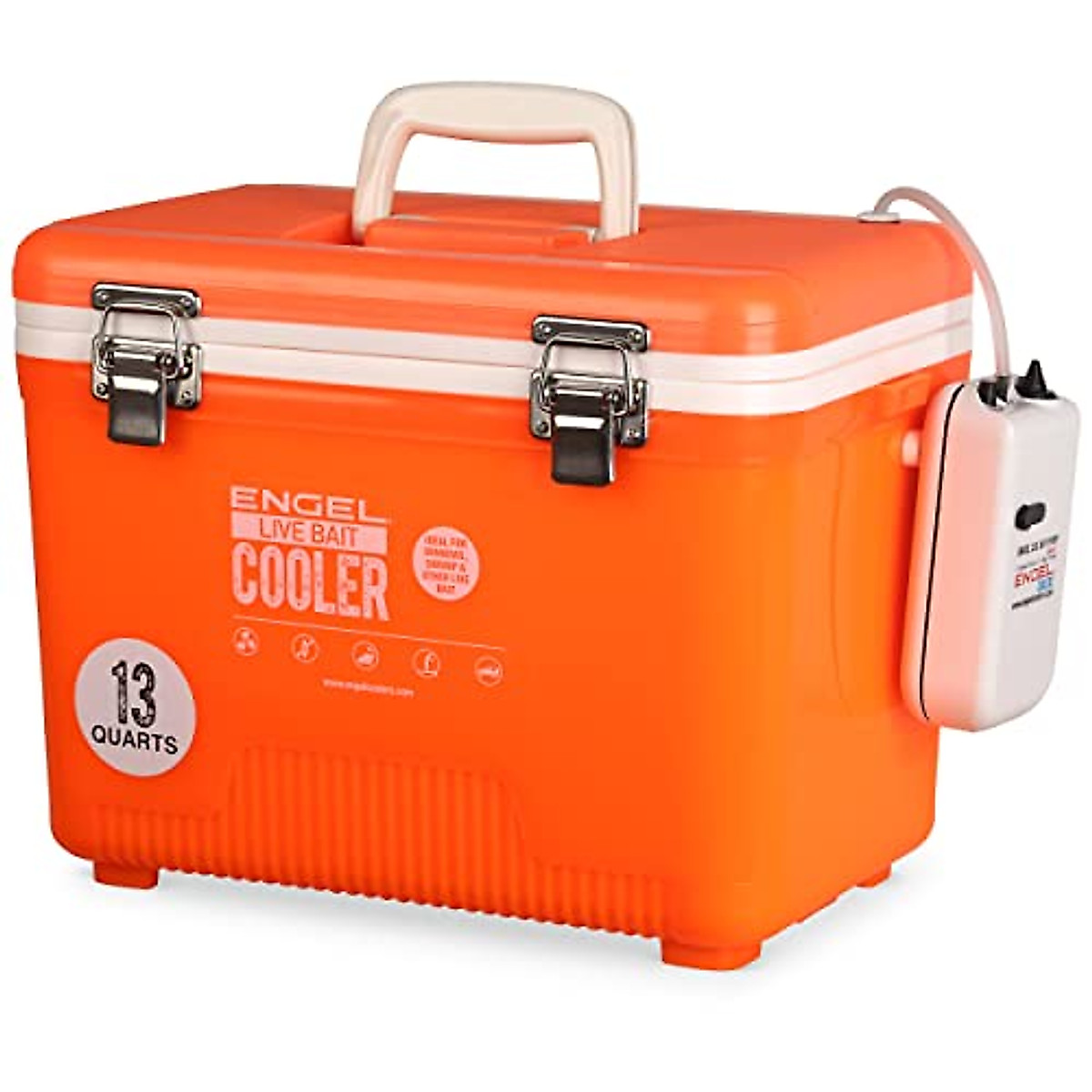 Engel ENGLBC13-N-OHV 13qt Live Bait Cooler with 2nd Generation 2X2 Portable Aerator Pump Orange