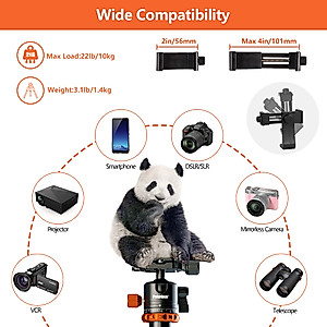 Polarduck Camera Tripod Monopod Phone Stand: 65" Professional DSLR Tripod for iPhone with Phone Mount & Travel Bag Compatible with Canon Nikon Sony Cameras Cell Phone Projector Webcam | 22lbs Load