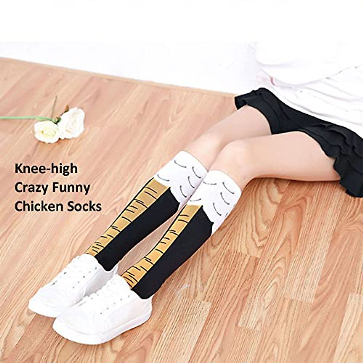 Crazy Funny Chicken Leg Socks - Funky Novelty Turkey Feet Socks for Women Girls Female Kids & Cool Animal Cartoon Cosplay Gifts Gadgets | Yellow Black 1 Pair Knee-high 1 Pair Over-knee