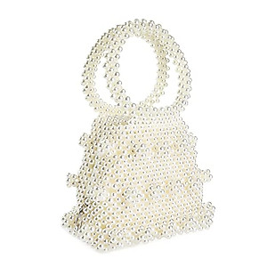 YUSHINY Women Acrylic Beaded Ladder Evening HandBag Box with Zipper Closure for Wedding Party (White)