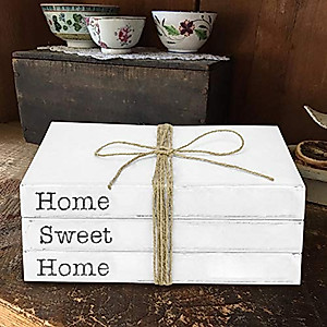 TenXVI Designs Decorative White Books, Set of 3 - Home Sweet Home Stacked Books - Rustic Farmhouse Accent Decor for Decorative Bookends, Entryway Shelf, Mantel and Bedroom Night Stands