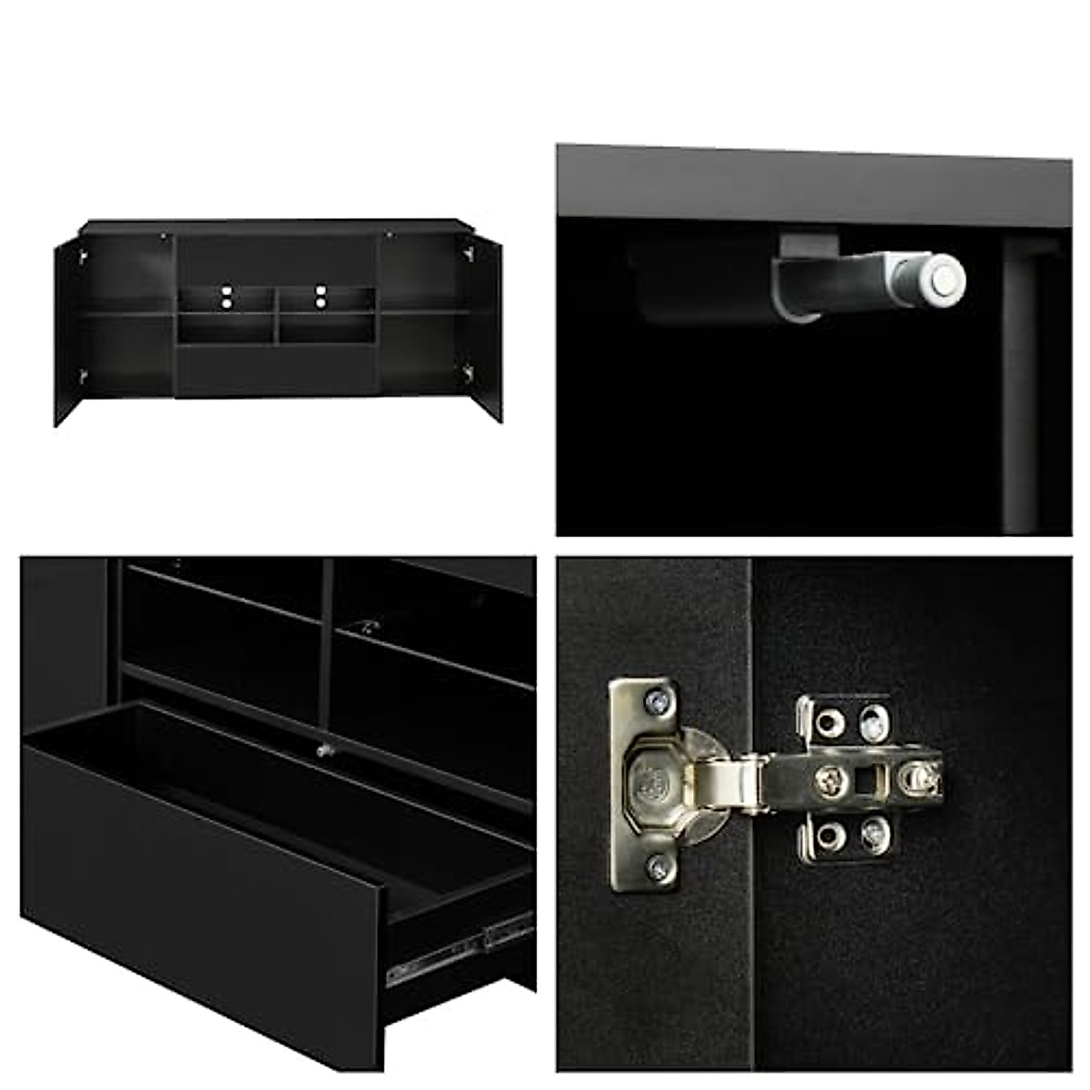 CEMKAR Modern Style Double-Door Side Cabinet with Adjustable Shelving and Full-Extension Drawers - Perfect for Living Room and Bedroom (Black)