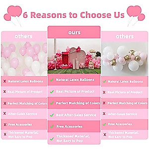 Pink Balloon Garland Arch Kit, 132PCS Hot Light Rose Pink Balloons with Heart Shape for Barbie Princess Theme Birthday Girl's Party Decorations Supplies Bridal Shower Baby shower Engagement Bachelorette Wedding Decor Backdrop(Pink)