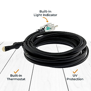 EconoHome Premium Heat Cable for Pipe Freeze Protection - Heating Tape with Built-in Thermostat - Constant Watt Anti-Freeze & UV-Proof Heated Cord - 120 VAC - Copper Nickel Wire Heater