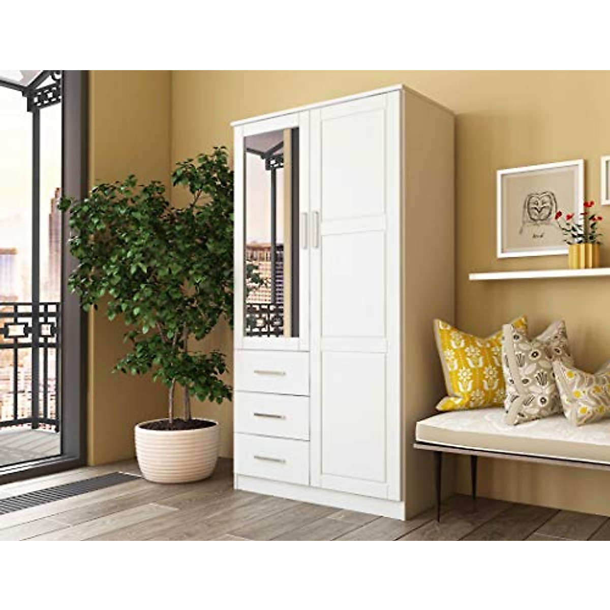 Palace Imports Metro 100% Solid Wood Wardrobe with Mirror, White