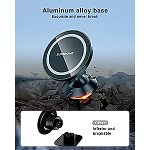 SUPERONE Fits MagSafe Car Mount, [Strongest Magnets] Hand Free 360° Rotation [No Drop Genuine 3M Adhesive] Magnetic Dashboard Car Holder for iPhone 14 13 12 Pro Max MagSafe Case