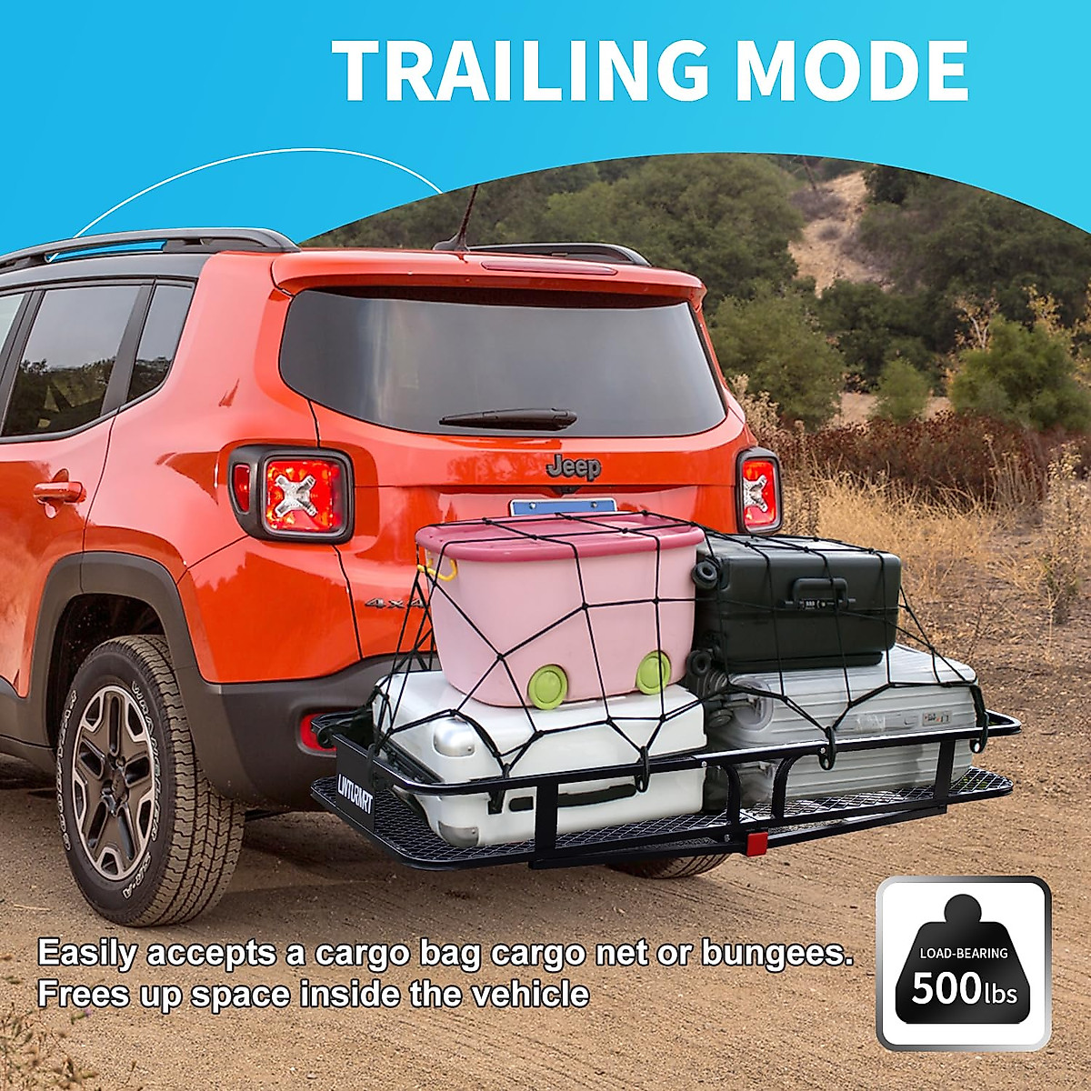 LWTURMRT 60"X21.6"X6" Hitch Cargo Carrier with Waterproof Cargo Bag(58"X20"X24"), Rust Resistant Baking Paint and Alloy Steel Material