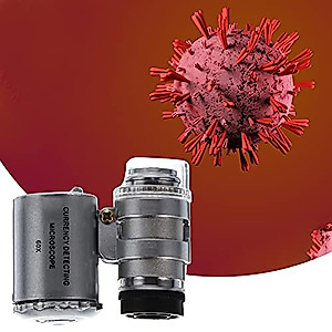 NUOBESTY 60X Mini Microscope ABS Plastic Pocket Magnifier Loupe Magnifying Glass with LED Light for Detecting Counterfeit Currency Jewelry