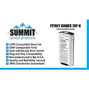 Summit Postal Products Compatible 78P-K Black Postage Meter Ink Cartridge for Pitney Bowes Sendpro P/Connect+ Series Mailing System, 78P-K Production Black Ink Cartridge