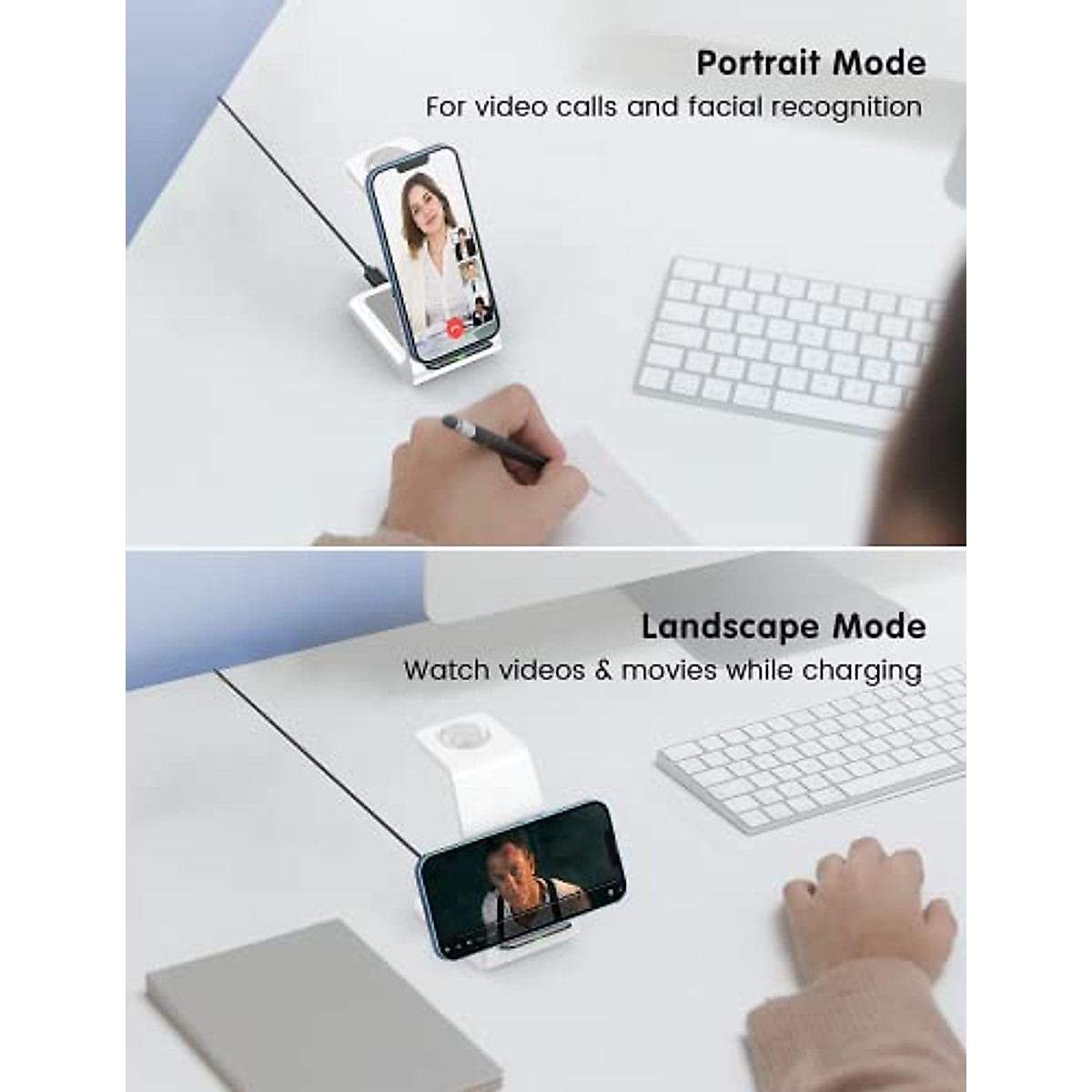 JoyGeek Wireless Charging Station, Wireless iPhone Charger, 3 in 1 Charging Station for Apple iPhone 14/13/12/11/SE/X/8 Series, iWatch 8/SE/7/6/3, AirPods 2/3/Pro - White