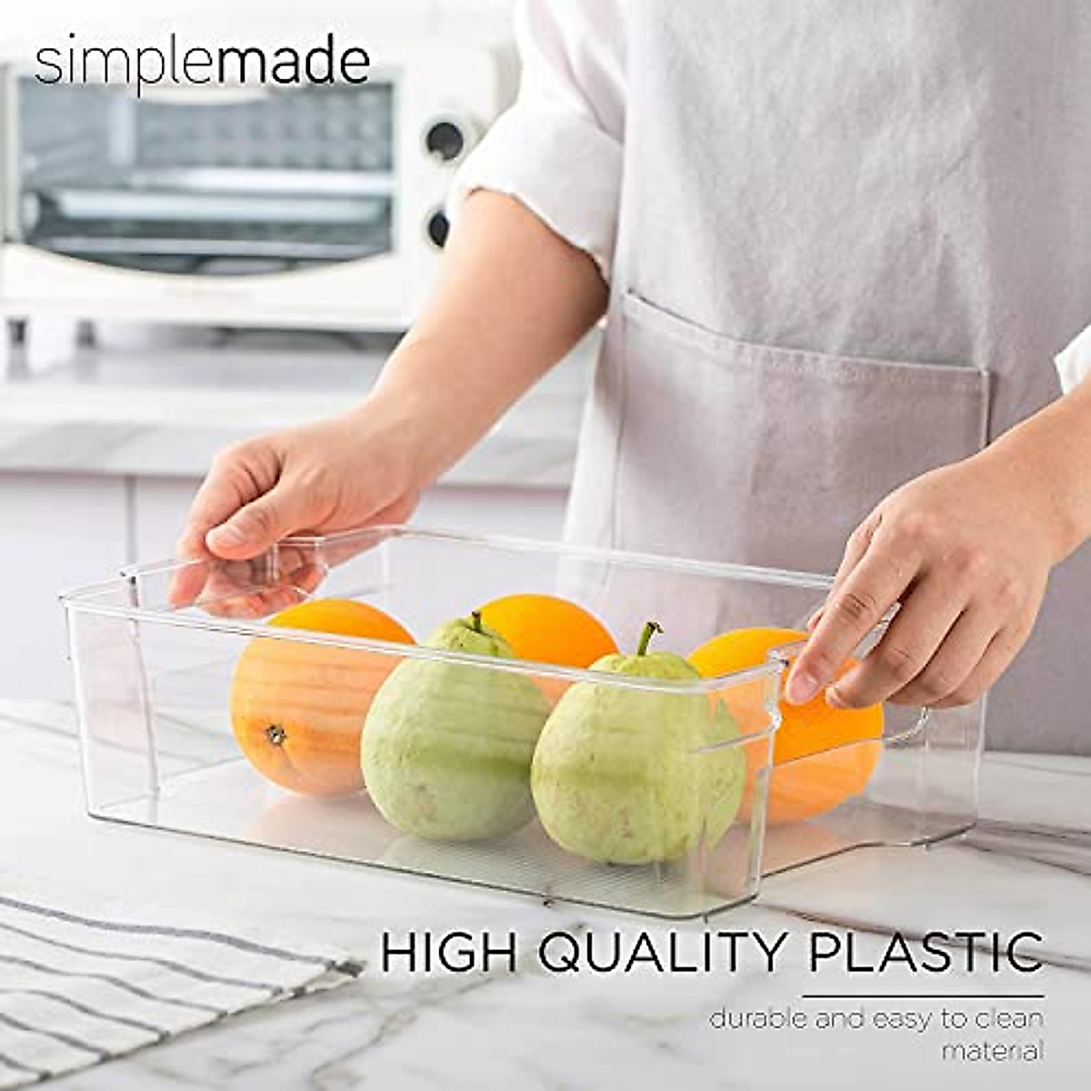 SIMPLEMADE Clear Refrigerator Organizers, 2 Pack Large Sized 8" x 12" Clear Bins for Fridge, Containers for Fridge and Freezer, Multipurpose Storage for Kitchen, Office, Bathroom