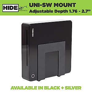 HIDEit Mounts Uni-SW VESA Mount - American Company - Black Steel Adjustable Small and Wide Device Wall Mount - Cable Box Wall Mount, Modem Wall Mount, Router Mount and More - Behind TV Cable Box Mount