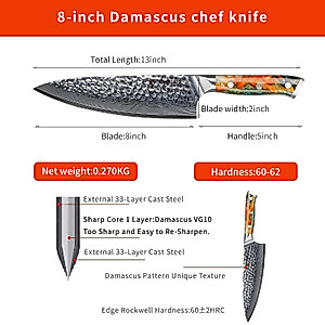 SANMUZUO 8" Chef Knife - Professional Kitchen Knife - Hammered Damascus Steel & Resin Handle - YAO Series