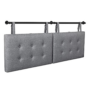 HAUSOURCE Wall Mount Headboard with USB Port for Queen Size Bed Only, Headboards with Adjustable Fabric Straps, Hanging Linen Fabric Padded Headboard for Bedroom
