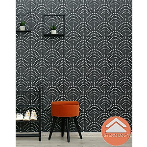 STENCILOGY® / KARASU - 23.6" x 39.4" XL Wall Stencil, Vintage Sashiko Stencil, Large Allover Wall Stencils for Painting, Large Ethnic Geometric Wall Stencil