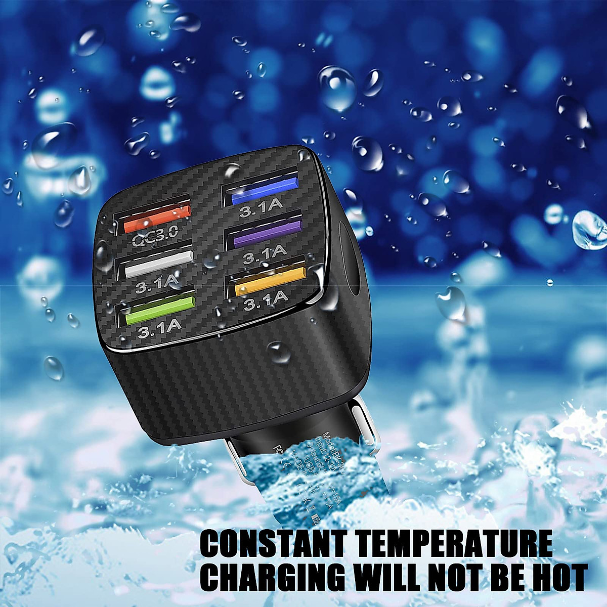 Ajxn Pack-1 Car Charger Adapter, 6 USB Multi Port Fast Charger, QC3.0 USB Fast Charger, Universal for Most Cell Phones, iPhone (Black)