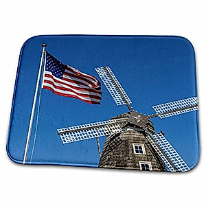3dRose Nelis Dutch Village Dutch windmill, US flag, Michigan, USA - Dish Drying Mats (ddm-191761-1)