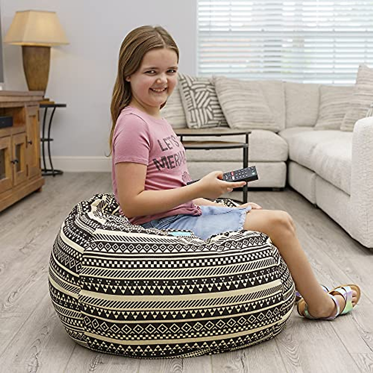 EMMandSOPHIE Kids Bean Bag Chairs- Bean Bag Chair Kids- Toddler Bean Bag Chair- Beanbag Chairs for Kids and Teens-Stuffed Animal Holder- Bean Bag Cover-Stuffed Animal Bean Bag Storage