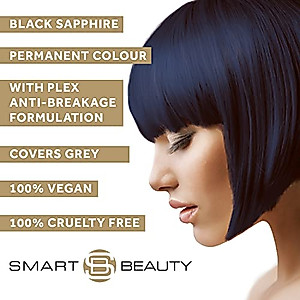 Smart Beauty Blue Black Hair Dye Permanent with Plex Anti-Breakage Technology that Protects Rebuilds Restores Hair Structure, Permanent Hair Colour, 100% Hair Grey Coverage, Vegan, Cruelty Free
