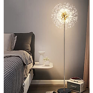 Modern Crystal Floor Lamp, BIGMAII Starburst Firework Floor Lights Sputnik Dandelion LED Standing Lamp 8 Lights with Marble Base in Silver for Living Room Bedroom, 64.5"
