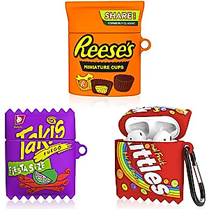 3Pack Cute Airpod case 2nd Generation,3D Cartoon Rainbow Candy+Purple Potato Chips+Chocolate Airpods Case Cover for Girls Boys,Food Design Silicone Protective Case for Apple Air Pod 2/1 with Keychain