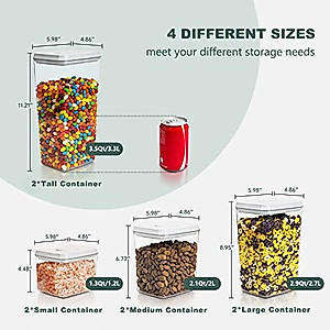 Tourdeus Pop Container 8-Piece Airtight Food Storage with Lids, BPA-Free Leakproof Stackable - Ideal for Flour Cereal Snacks & Pantry Organization - 3.5Qt, 2.9Qt, 2.1Qt, 1.3Qt Sizes