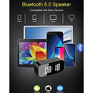 AFK Alarm Clock for Bedroom/Office,Digital Clock with Bluetooth Speaker,Small Alarm Clock for Heavy Sleepers Adults/Teens with Dual Alarms,Mirror LED Display,Hands-free Calling.(12H Format)