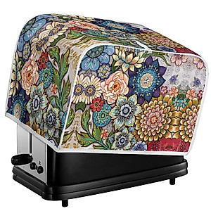 JEOCODY Bright Blossoms Toaster Covers 4 Slice Wide Slot Dustproof Fingerprint Protectors and Greasy Protection Anti-sputtering Machine Washable Women Gift