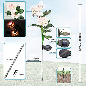 MIKK Solar Garden Stake Flower Lights, 2pack Outdoor Decorative Floral Lights, LED Artificial Waterproof Yard In-Ground Lights Lights for Garden Lawn Patio Backyard.（Pink Rose）