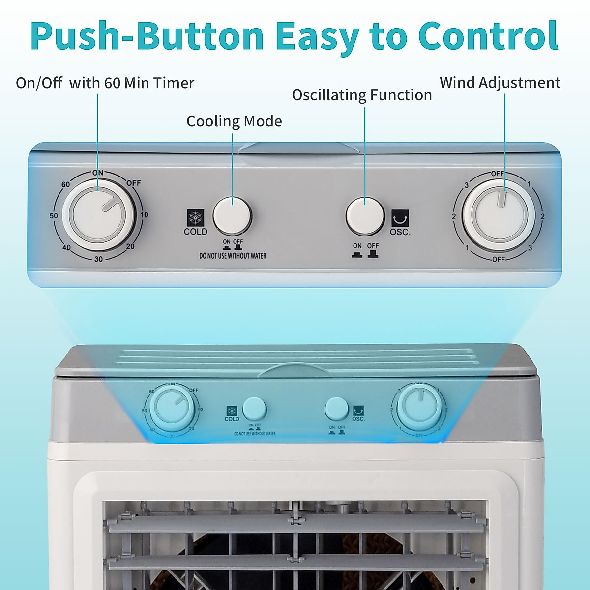 Winado Portable Swamp Cooler w/Wheels, 2353 CFM Evaporative Air Cooler w/ 8 Gallon Water Tank, 3-in-1 Cooling Fan with 3 Speed & Auto Oscillation & 1H Timer for Home & Commercial 80W