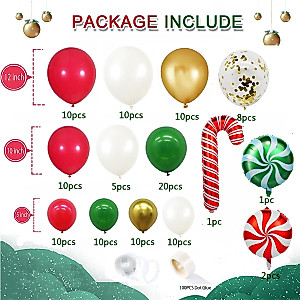 Christmas Balloons Garland Arch kit Red White Green Balloons Candy Cane Foil Balloons Merry Christmas Birthday Party Decorations Supplies