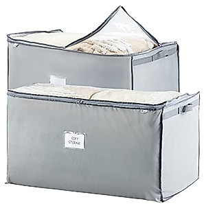 ZOBER Jumbo Storage Bag Organizer (2 Pack) Large Capacity Storage Box with Reinforced Strap Handles, PP Non-Woven Material, Clear Window, Store Blankets, Comforters, Linen, Bedding, Seasonal Clothing