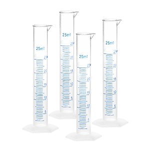 YOKIVE 4 Pcs Measuring Graduated Cylinder, Plastic Cylinder Tube with 2-Sided Metric Marking | for Chemical Measuring, Great for Lab, Daily Use (Clear White, 25ml)
