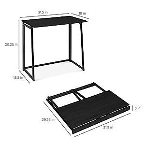 Best Choice Products 31.5in Folding Drop Leaf Desk Table, Computer Workstation for Home Office w/Wood Table Top, Back Shelf, Portable, Space Saving - Black/Black